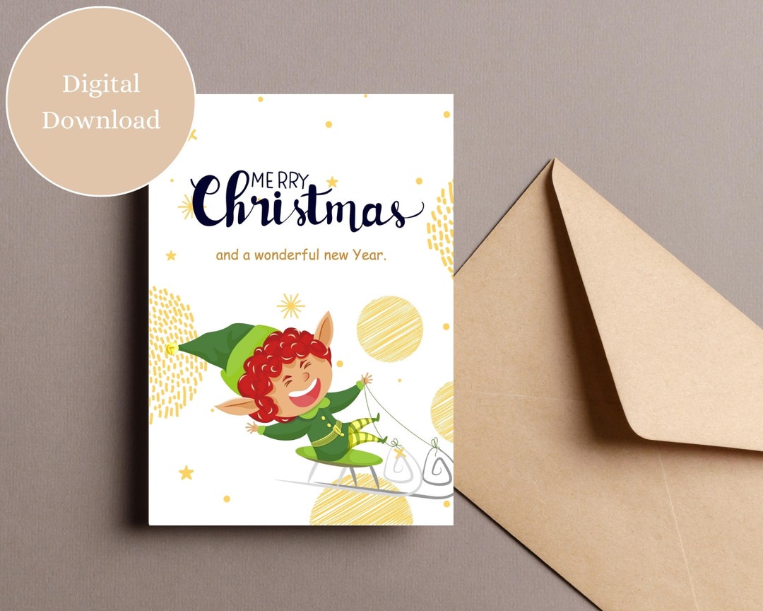Elf Christmas Card, Printable Christmas Card, Digital Download ...