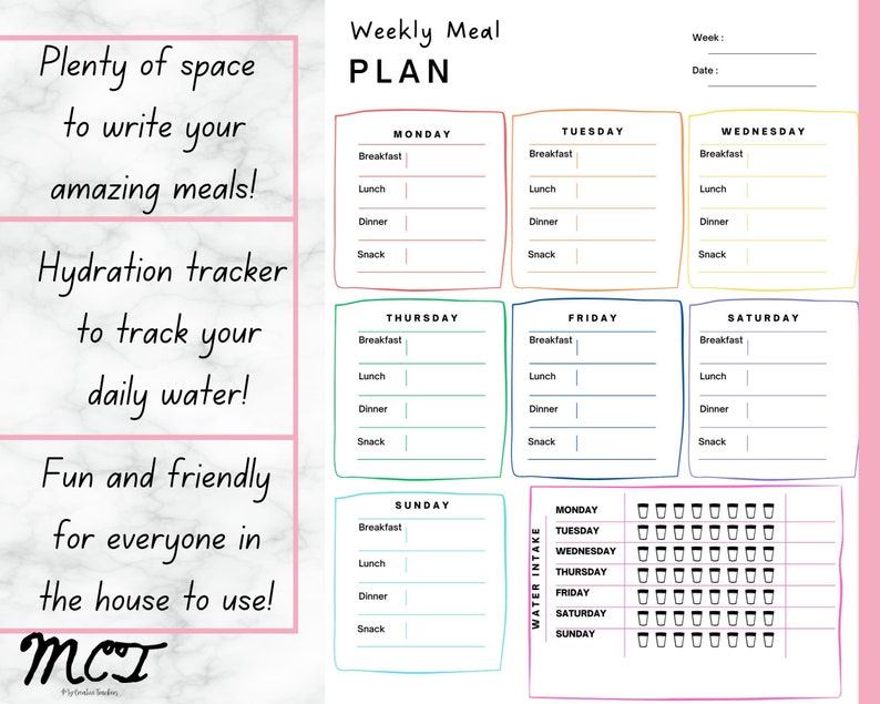 Meal Planner Printable, Weekly Food Diary, Meal Plan Prep, Meal Tracker ...
