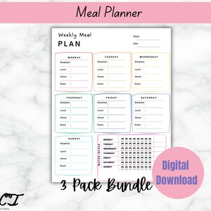 Meal Planner Printable, Weekly Food Diary, Meal Plan Prep, Meal Tracker ...