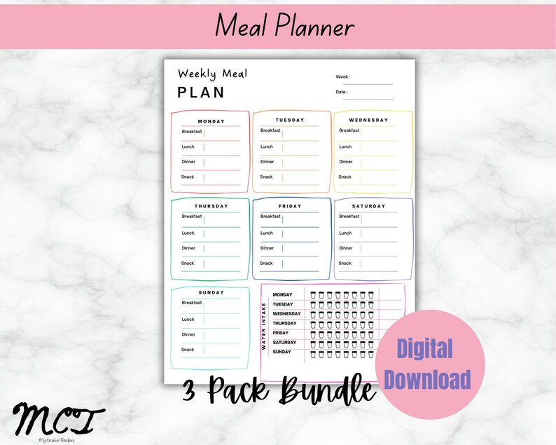 Meal Planner Printable, Weekly Food Diary, Meal Plan Prep, Meal Tracker ...