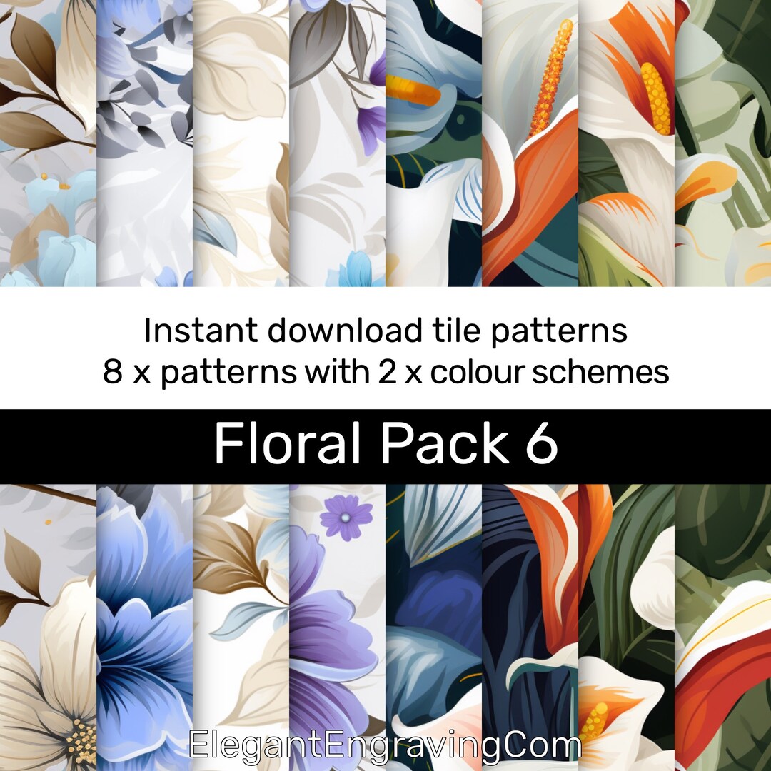 Enchanted Garden PACK 6: A Digital Download Pack of 8 Floral Tile ...