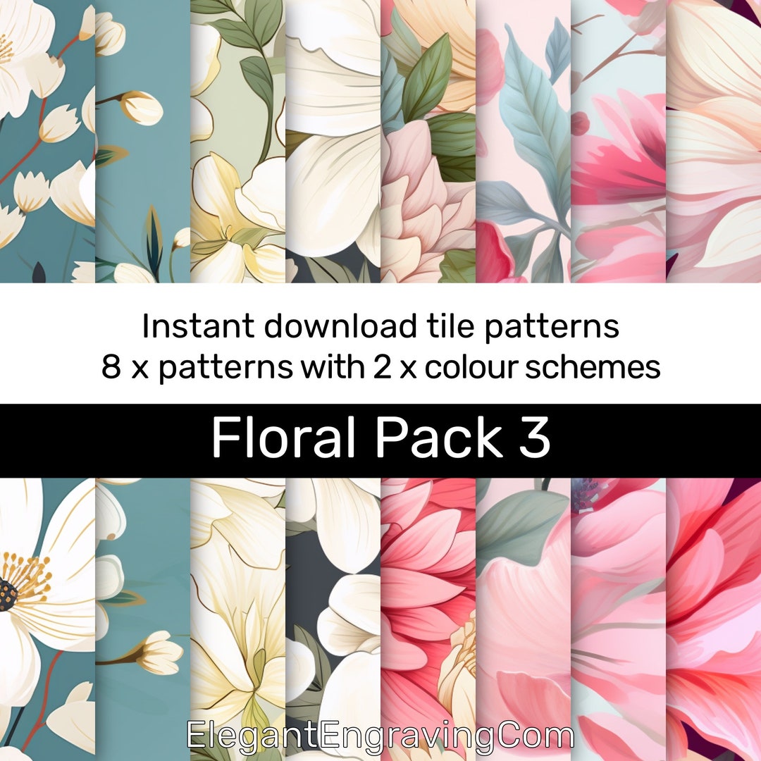 Enchanted Garden PACK 3: A Digital Download Pack of 8 Floral Tile ...