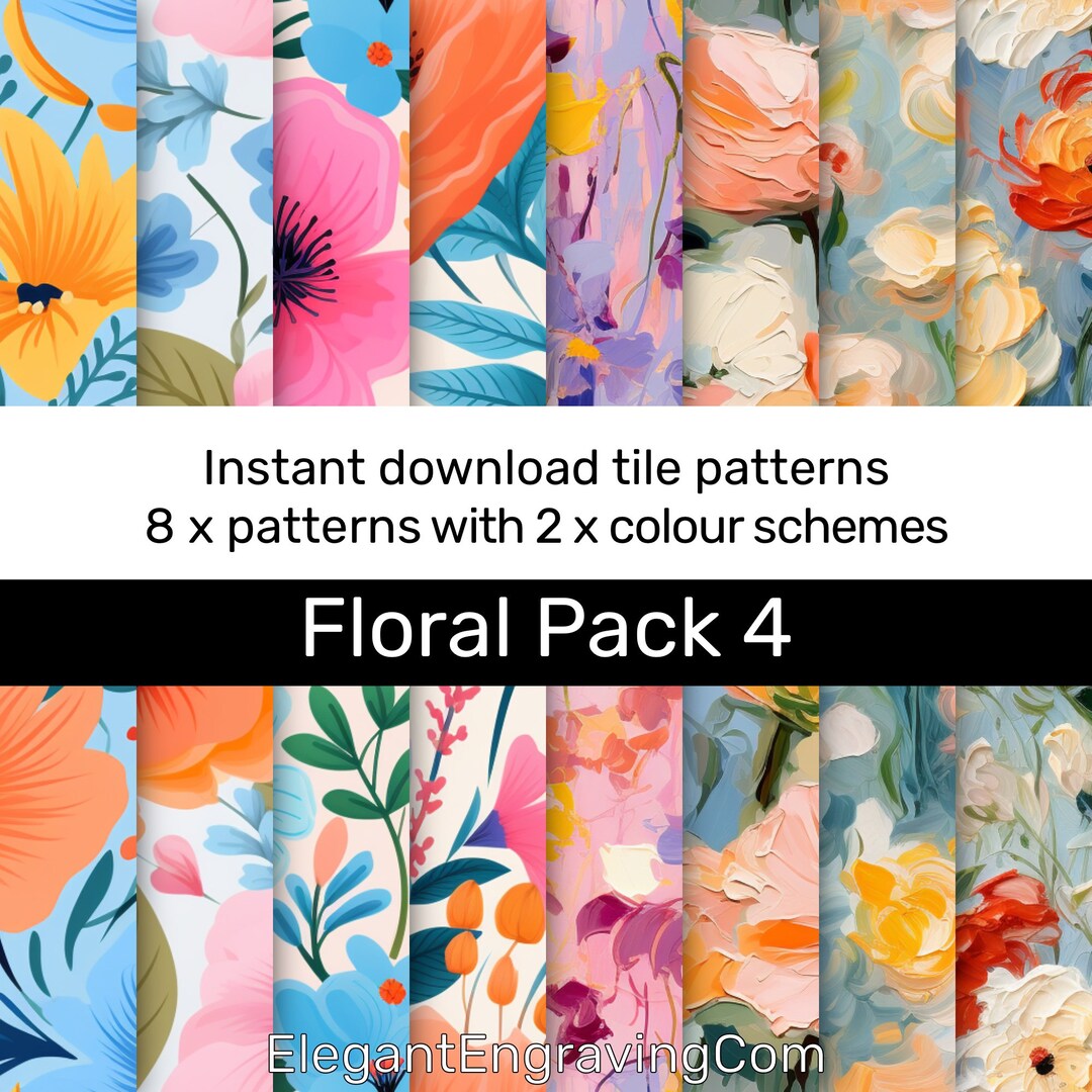 Enchanted Garden PACK 4: A Digital Download Pack of 8 Floral Tile Patterns in Plush Pastels - Etsy