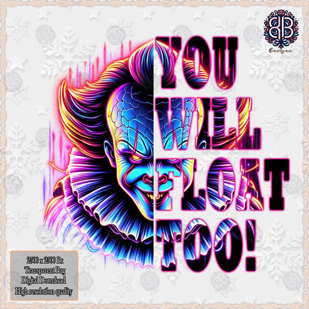 You Will Float Too Png, Horror Character Neon Color Design Png, Love Horror Movie, Horror ...