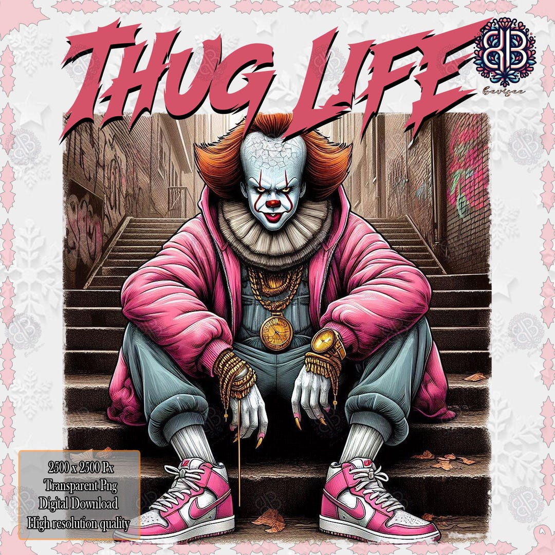 Thug Life Pink PNG, Horror Clown Design, Horror Halloween, Street Style ...