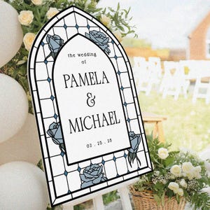 Stained Glass Style Wedding Sign, Blue Roses, Frosted or Acrylic - Etsy