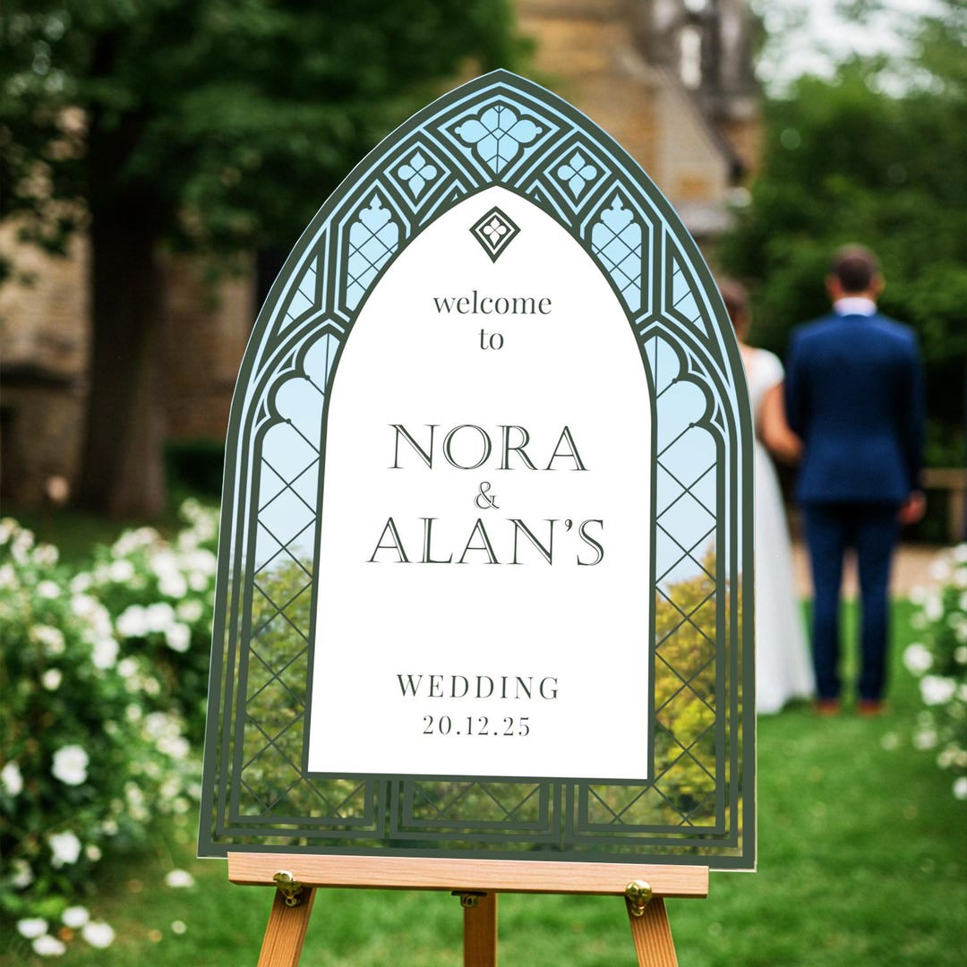 Vintage Wedding Welcome Sign, Stained Glass Style, Sage Green Decor - Etsy