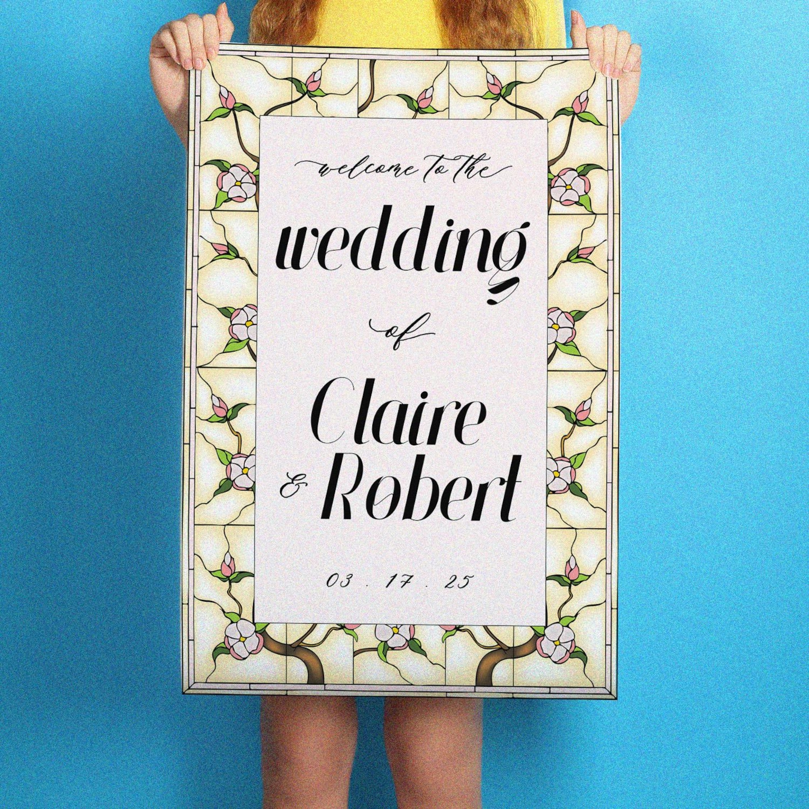 Floral Stained Glass Wedding Welcome Sign, Cream Blossom Decor - Etsy