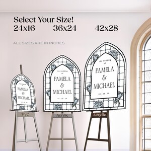 Stained Glass Wedding Sign, Blue Roses Wedding Welcome Sign, Frosted or ...