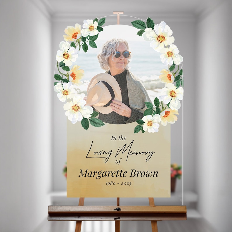 In Loving Memory Funeral Sign With Photo, Floral Celebration of Life ...