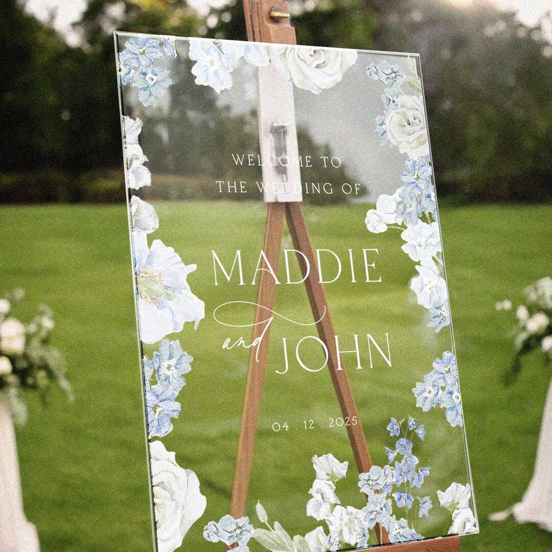 Blue Floral Wedding Sign, Custom Garden Wedding Welcome Sign, Floral ...