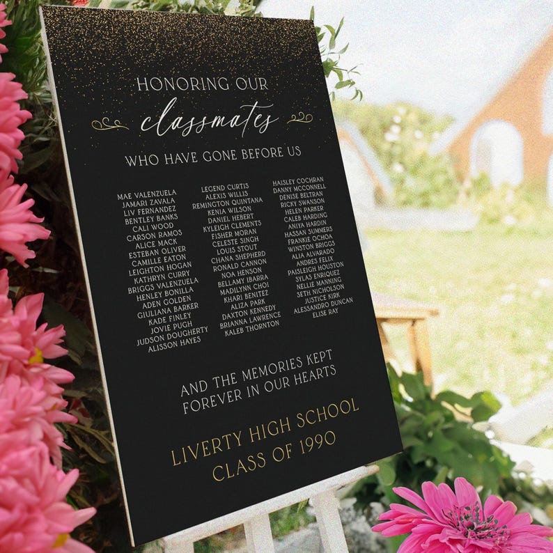 In Memory of Classmates Sign, High School Reunion Remembrance - Etsy