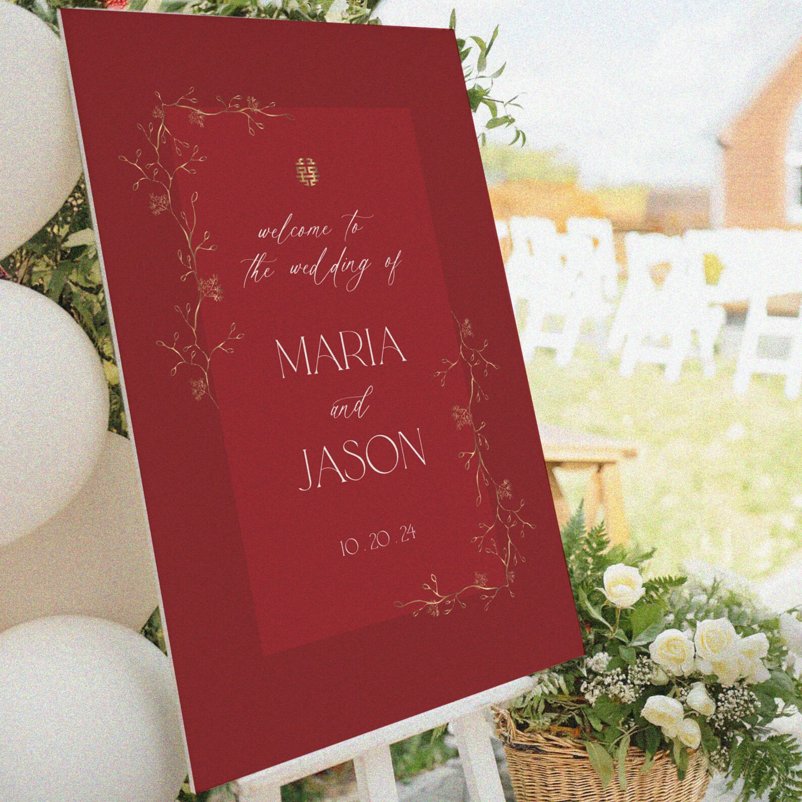 Chinese Wedding Welcome Sign, Double Happiness, Red Decor - Etsy
