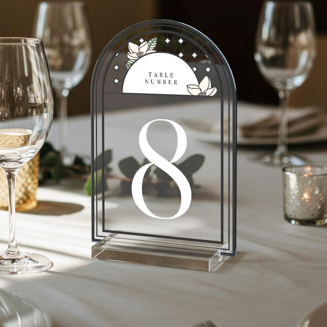 Floral Wedding Table Numbers, Frosted Acrylic Table Signs (8x6 Inches ...