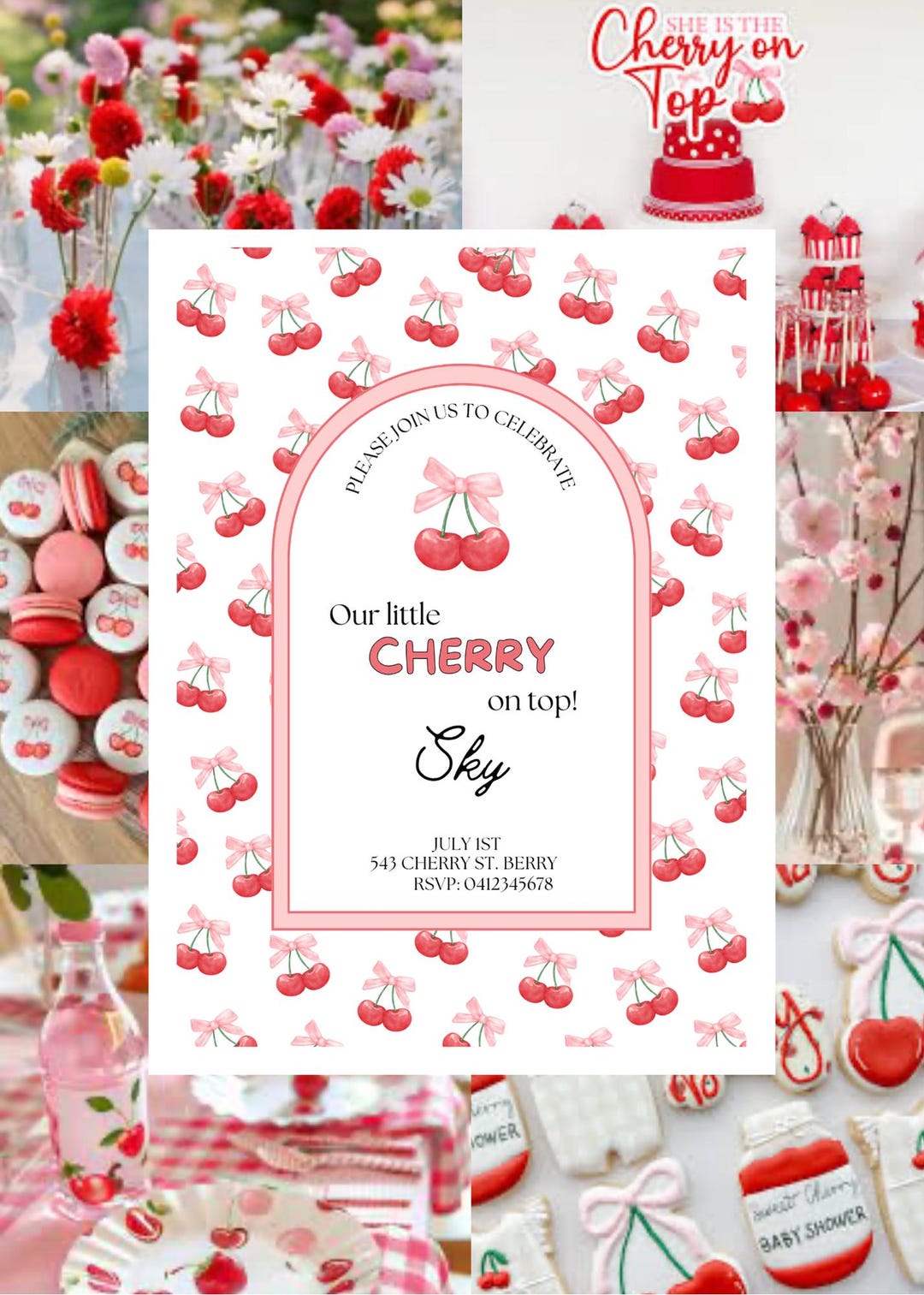 Cherry on Top Birthday Invitation – Sweet Cherry Theme, Editable Girl ...