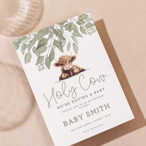 Holy Cow Baby Shower Invite – Cow Print Template – Editable in Canva ...