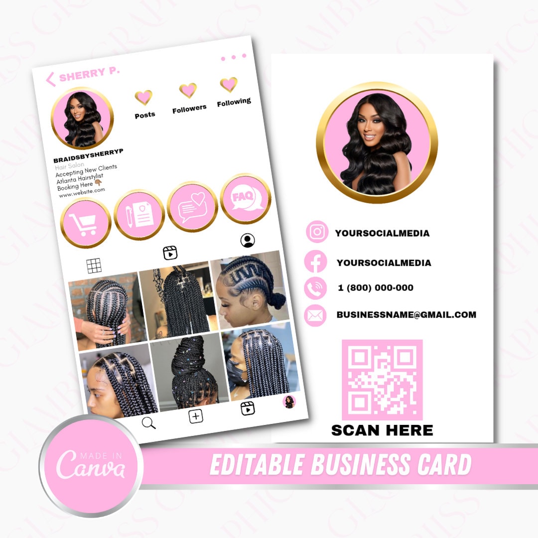 Instagram Business Card Braids Business Card Social Media - Etsy