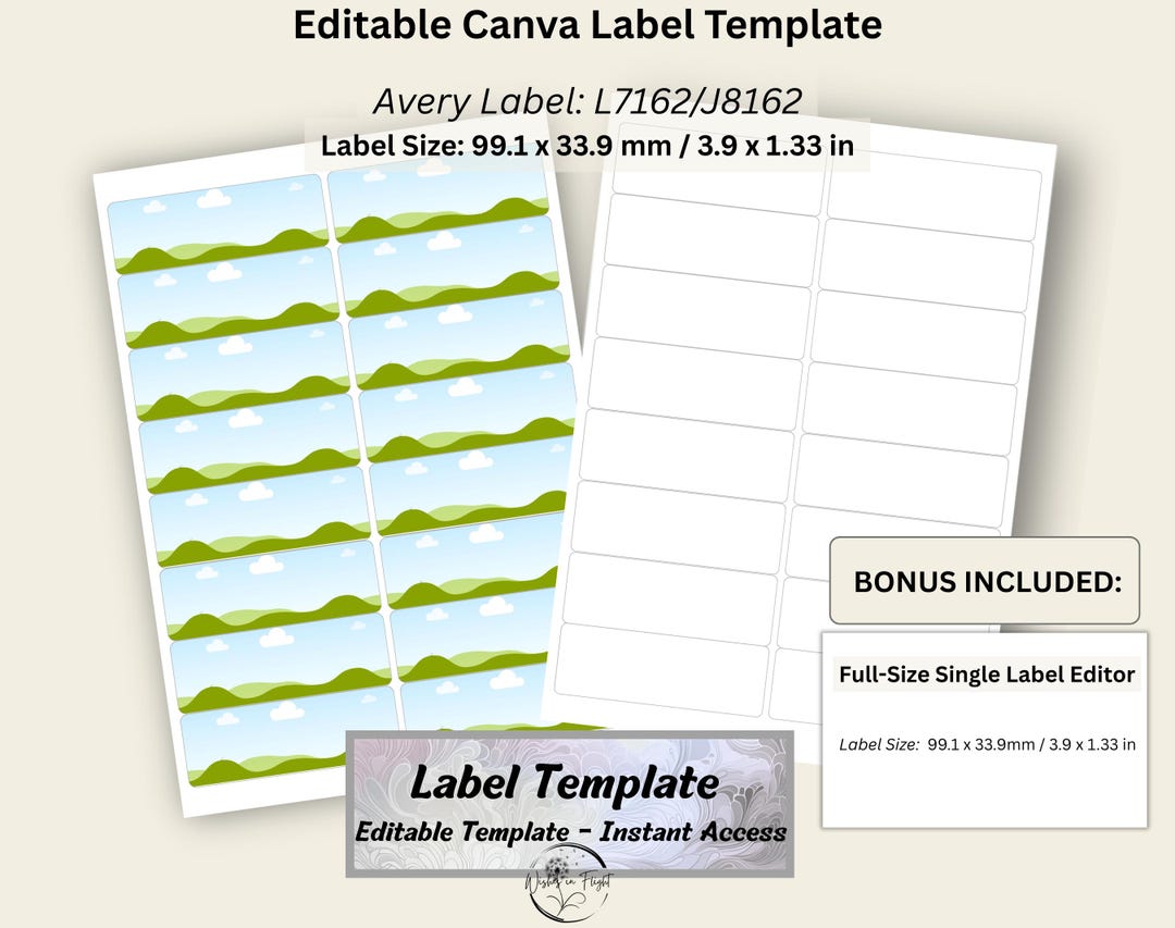 Editable Canva Label Template, Fits Avery L7162 J8162, 99.1x33.9mm ...