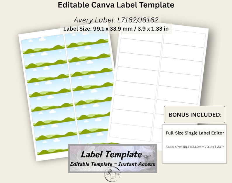 Editable Canva Label Template, Fits Avery L7162 J8162, 99.1x33.9mm ...