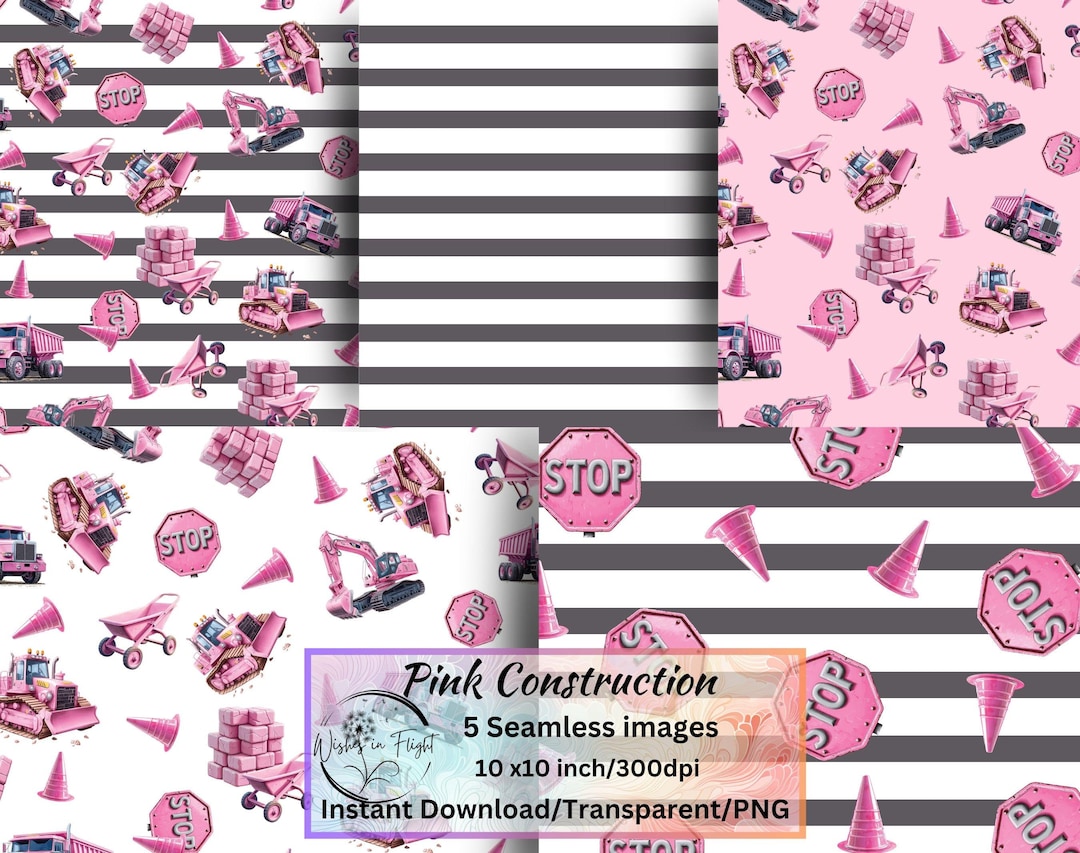 Pink Construction Seamless, Construction Vehicles, Stop Sign, Instant ...