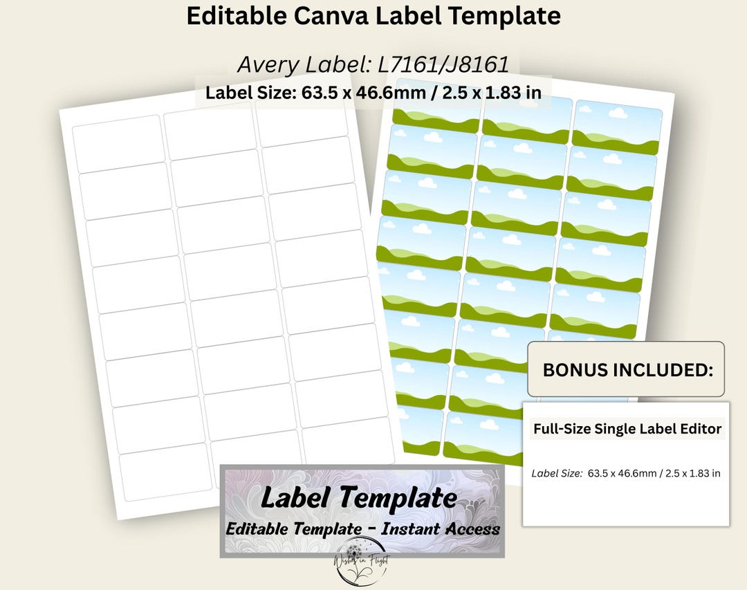 Editable Canva Label Template, Fits Avery L7161 J8161, 63.5x46.6mm, A4 ...