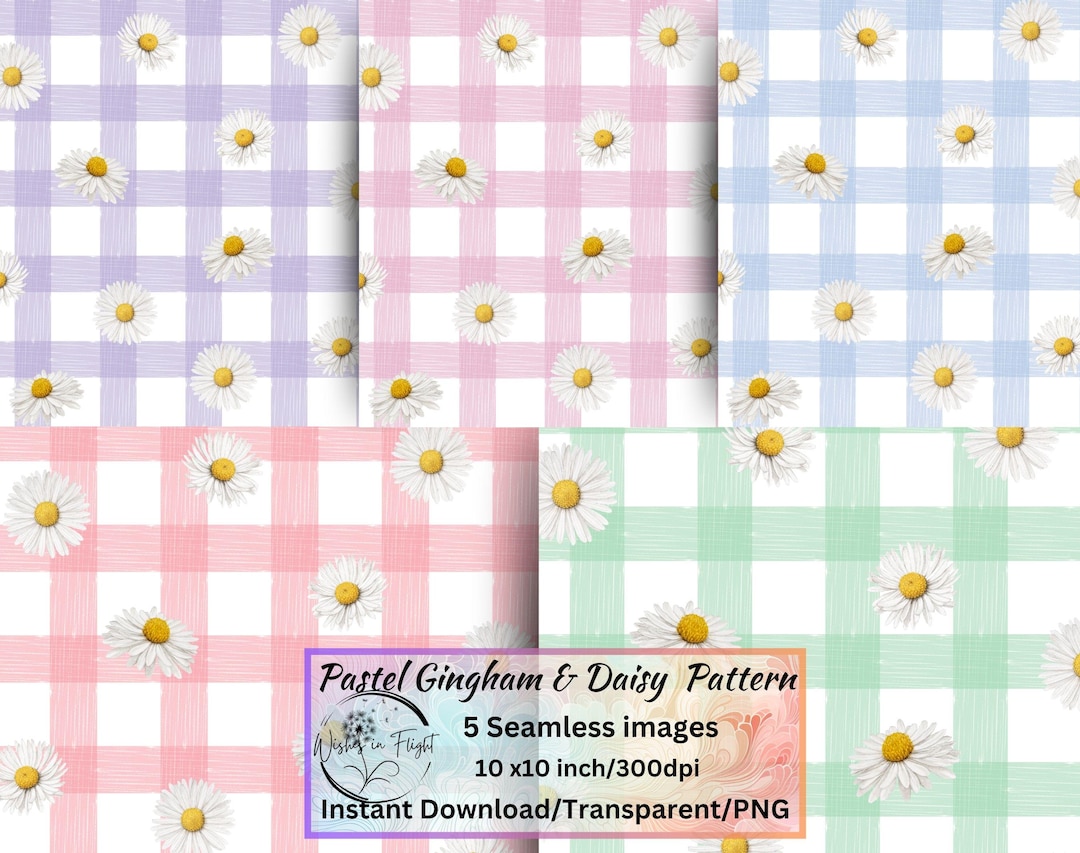 Pastel Gingham Seamless Daisy Art. Fabric Printing, Scrap Booking Paper ...