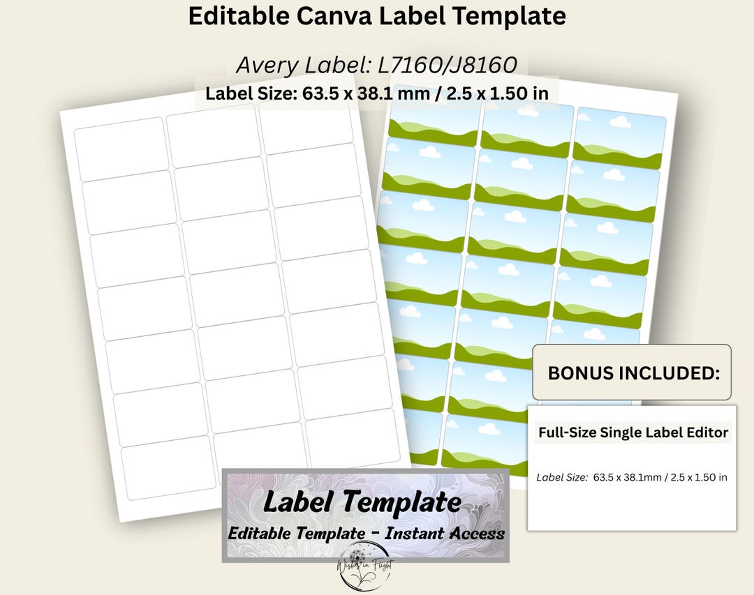 Editable Canva Label Template for Avery L7160 J8160, 63.5x38.1mm ...