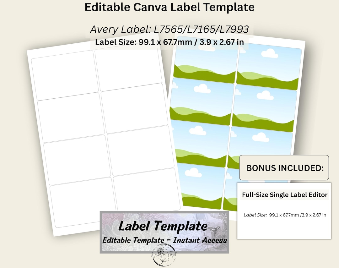 Editable Canva Label Template, Fits Avery L7565 L7165 L7993, 99x67mm ...