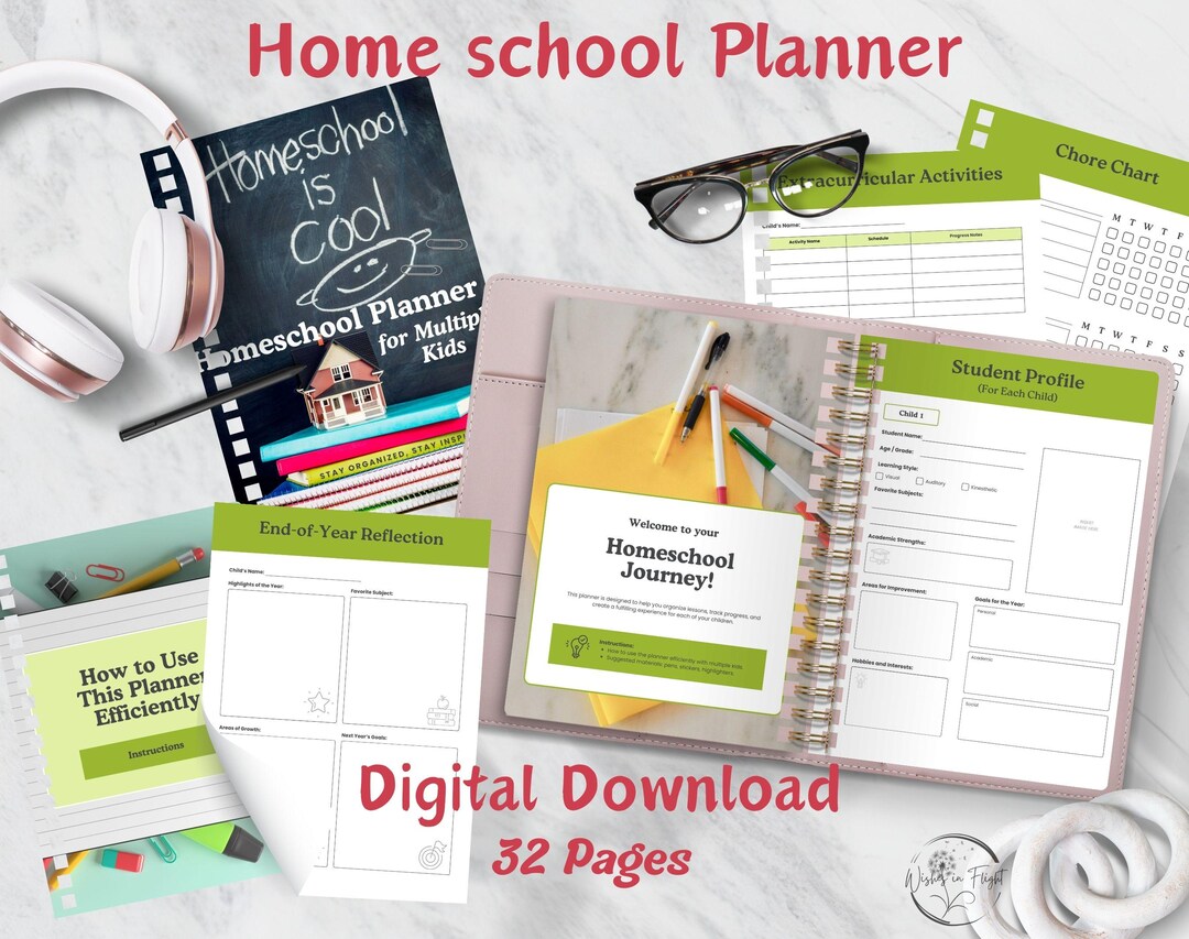 Homeschool Planner Multiple Kids, Goals for the Day, Notes to Yourself ...