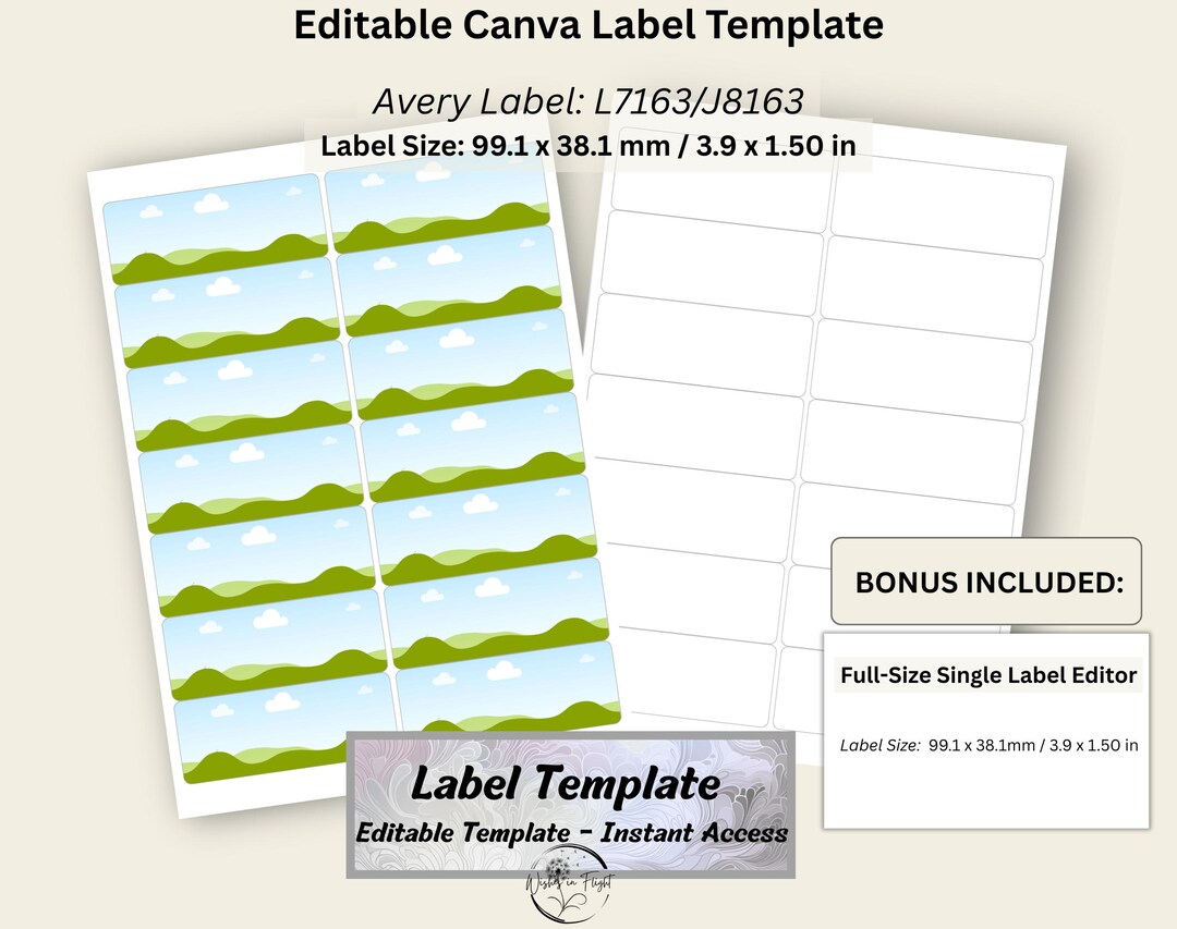 Editable Canva Label Template, Fits Avery L7163 J8163, 99.1x38.1mm ...