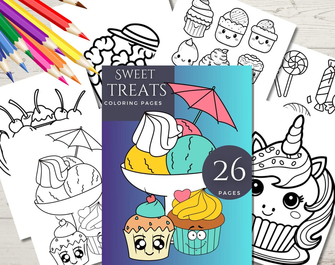 Sweet Treat Coloring Pages, Children Activity, 8.5x11 Inch, Kawaii ...