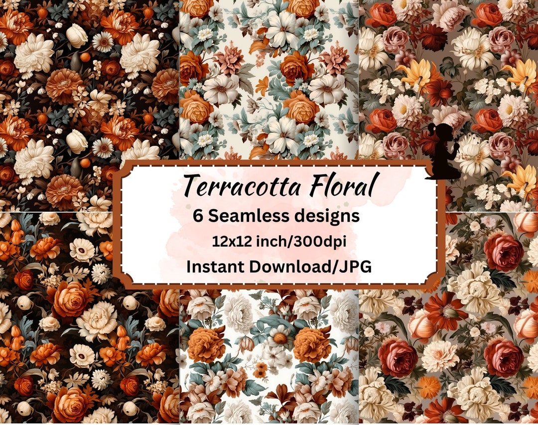 Terracotta Floral Seamless Design With Instant Download Great for ...