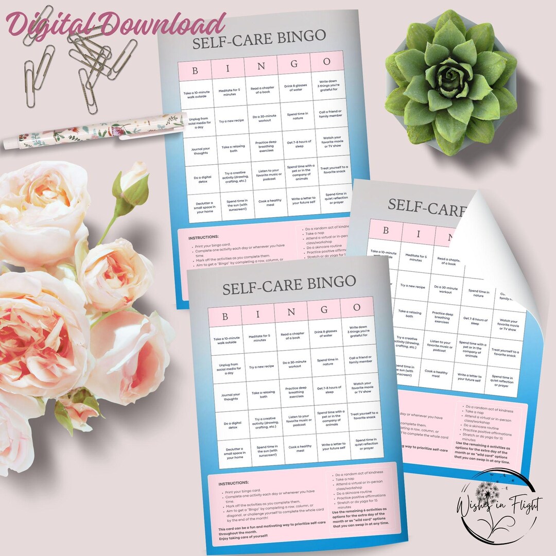 Self Care Bingo Printable: Thankful Affirmations, Weekly Journal (PDF ...