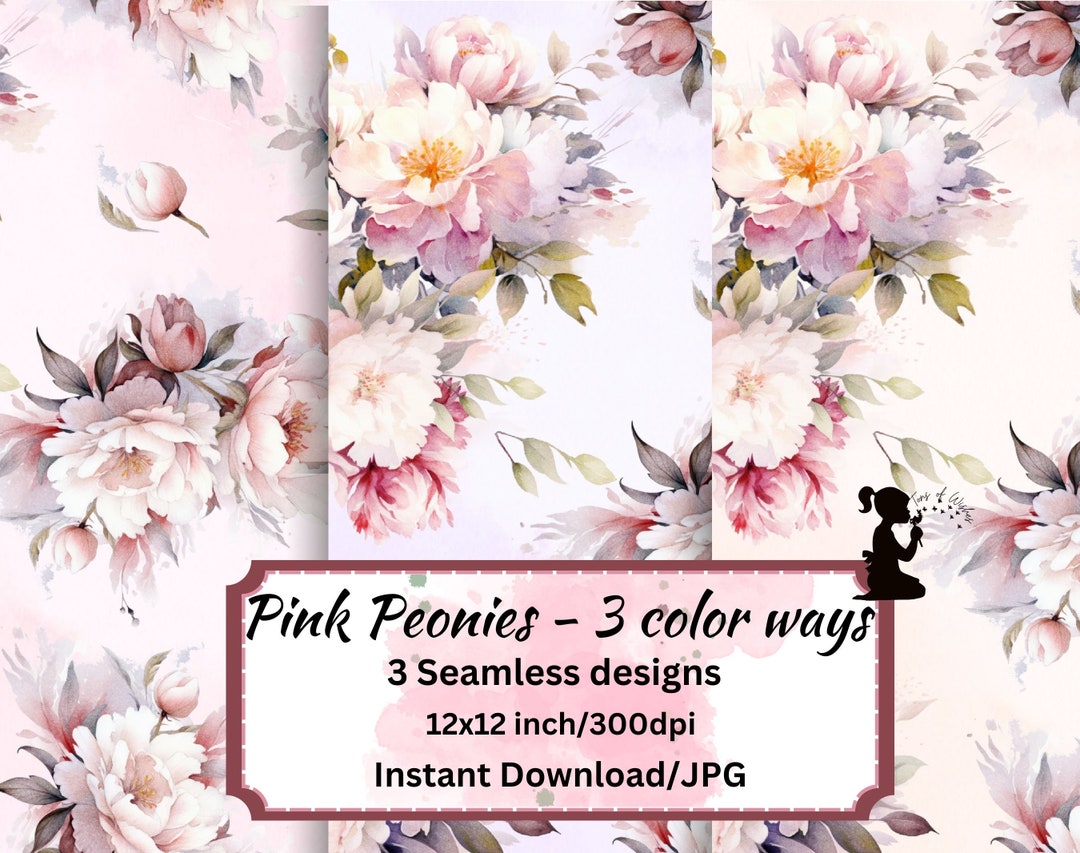 Pink Peonies Digital Paper: Seamless Floral Design (commercial Use) - Etsy