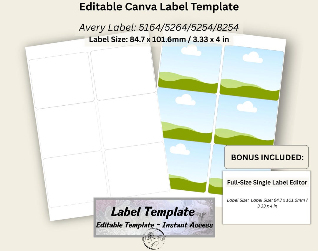 Editable Canva Label Template, Fits Avery 5164/5264/5254/8254, 84.7 X ...