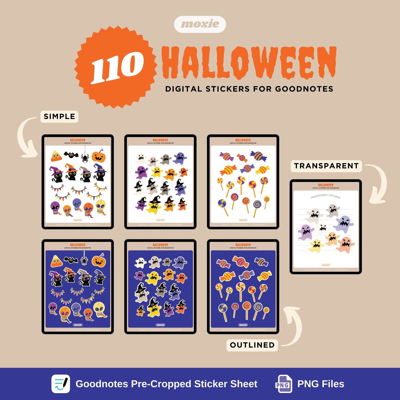 HALLOWEEN Digital Planner Stickers for Goodnotes Pre-cropped Spooky ...