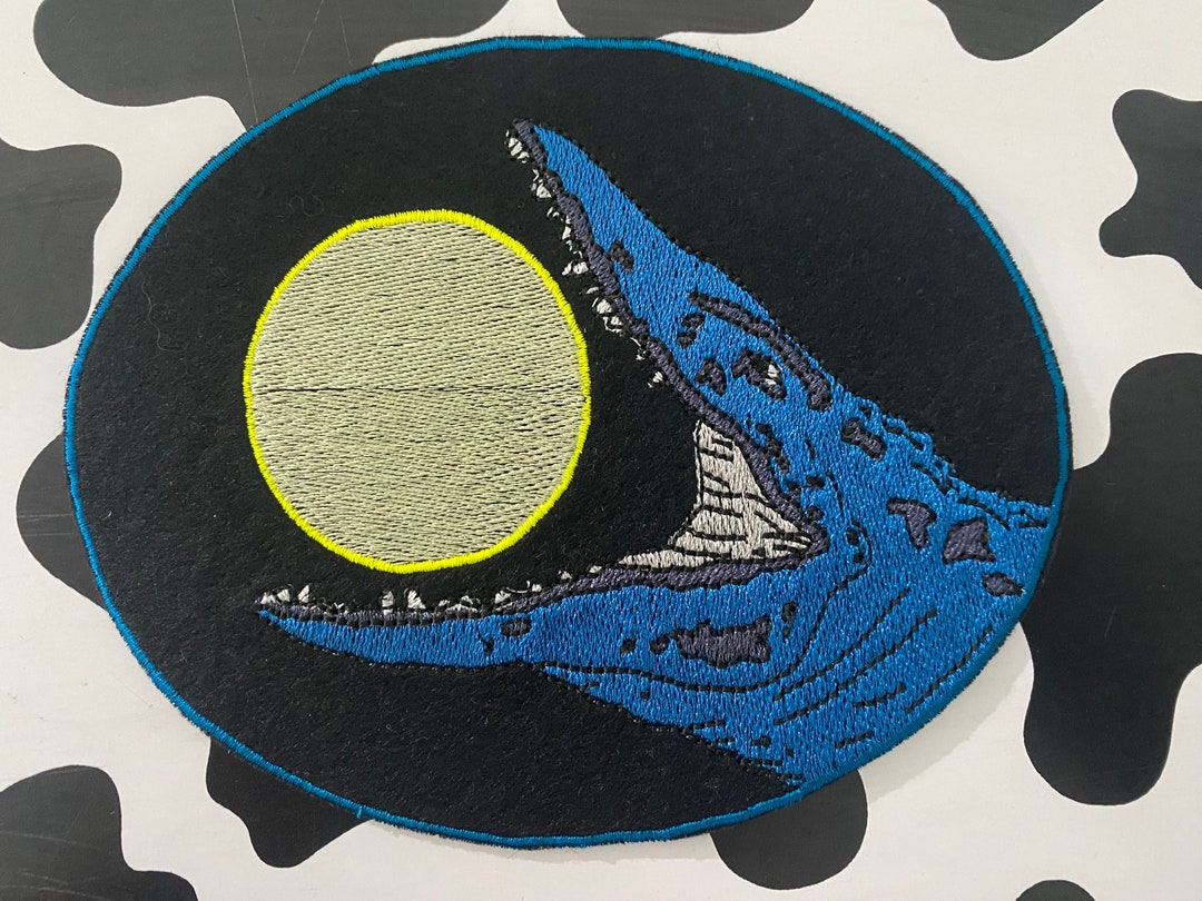 Dinosaur Patch mosasaurus Eating the Moon - Etsy
