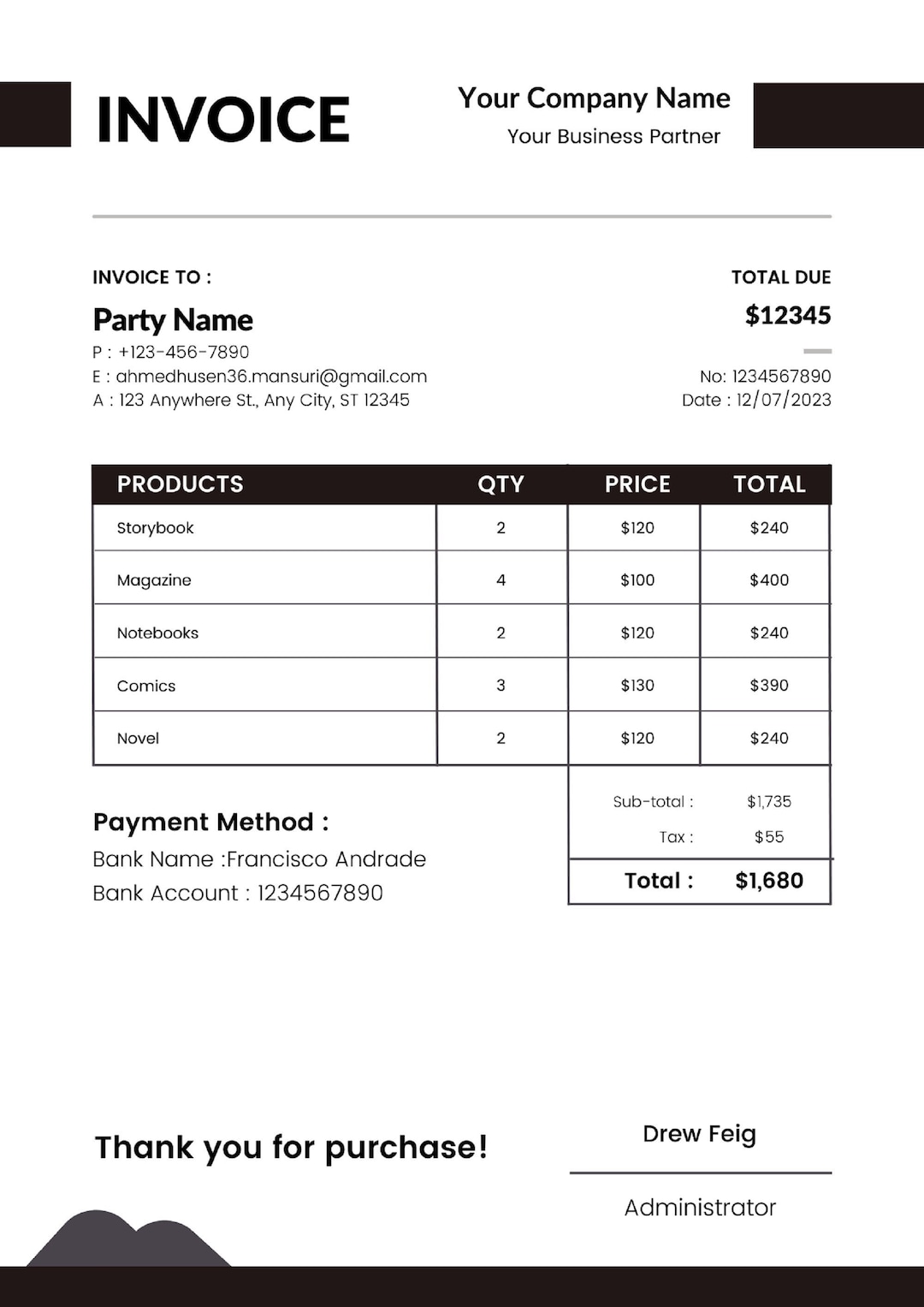 Invoice Template Word. Business Invoice. Invoice Word. - Etsy