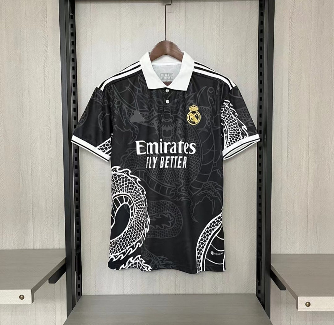 Real Madrid Chinese Dragon Football Shirt, Special Edition Chinese Dragon Black Soccer Jersey ...