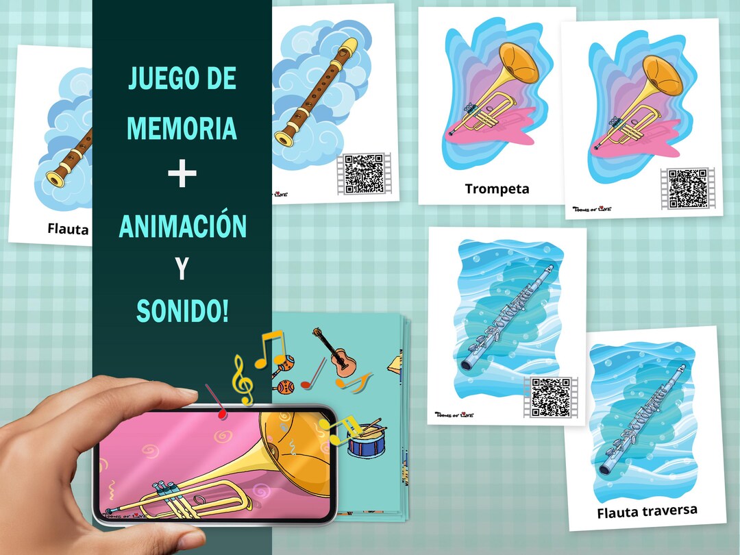 Animated Printable Memory Game in Spanish (español). Musical ...