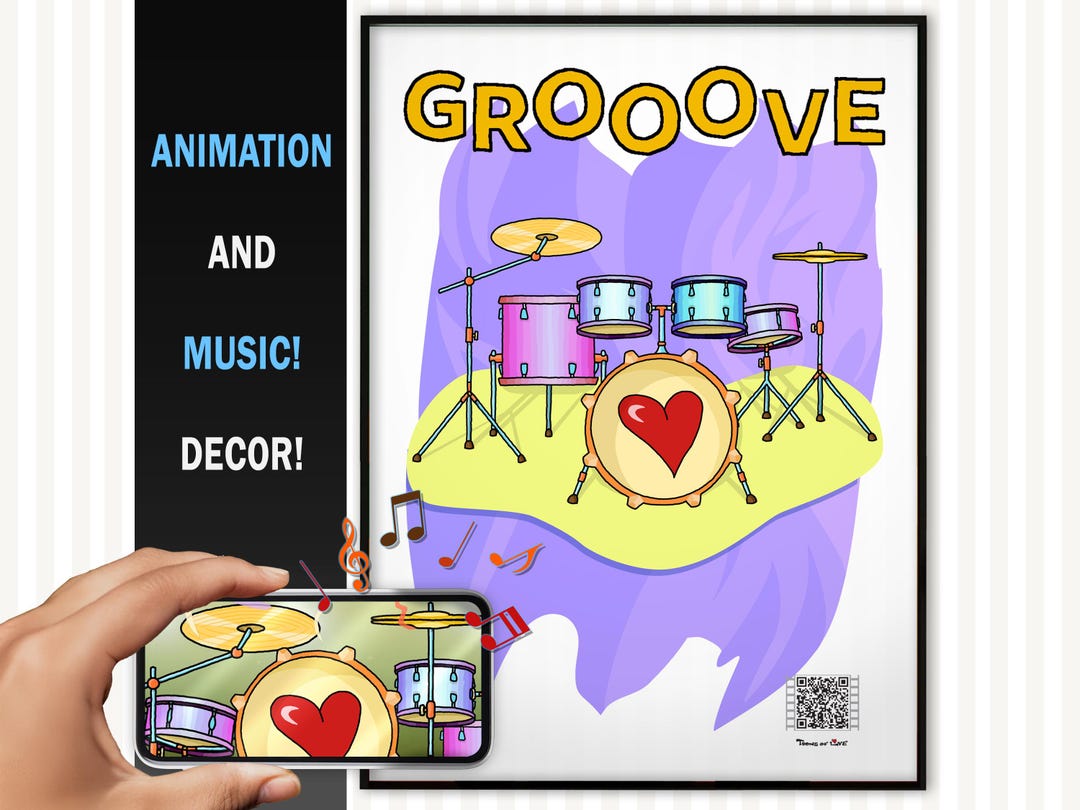 Personalized Animated Drum Set Print, Rock and Roll Music Room Decor ...