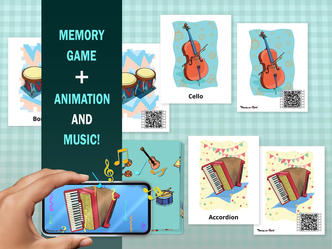Animated Printable Memory Game. Educational Activity for Kids and Music ...