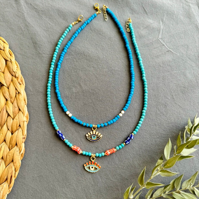 Evil Eye Necklace With Beads, Handmade Jewelry for Her, Gift for ...