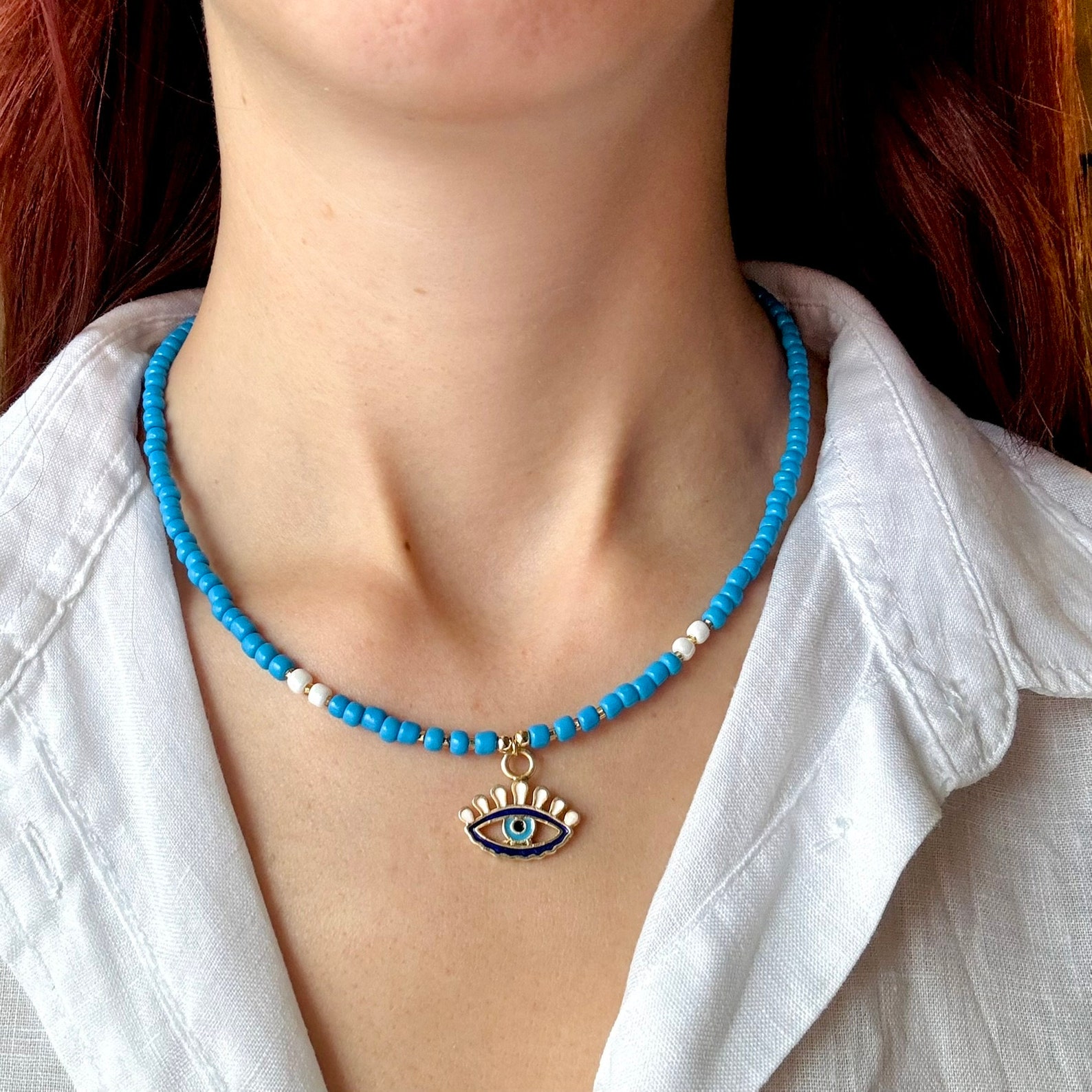 Evil Eye Necklace With Beads, Handmade Jewelry for Her, Gift for ...