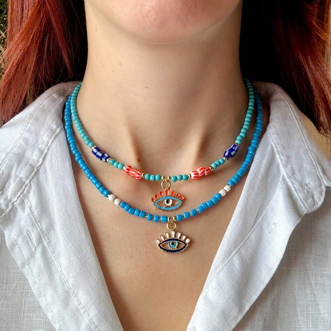Evil Eye Necklace With Beads, Handmade Jewelry for Her, Gift for ...