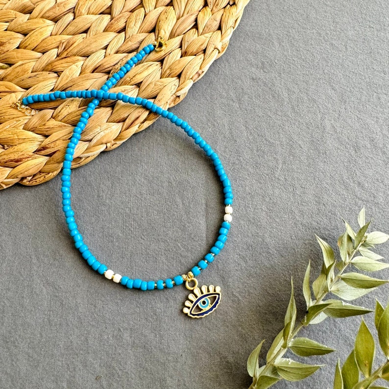 Evil Eye Necklace With Beads, Handmade Jewelry for Her, Gift for ...