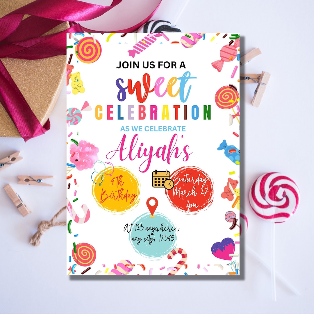 Editable Sweet Candy Invitation Template, Sweet Candy Birthday Invite ...