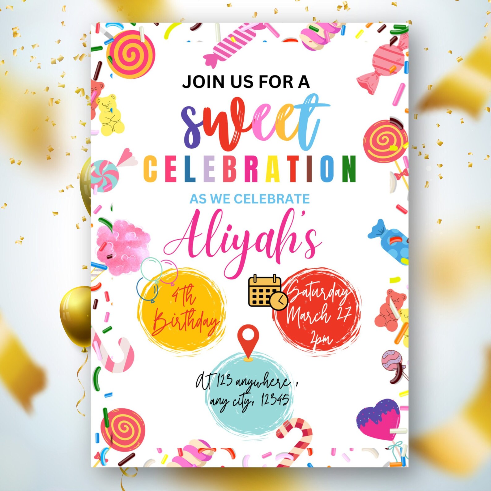Editable Sweet Candy Invitation Template, Sweet Candy Birthday Invite ...