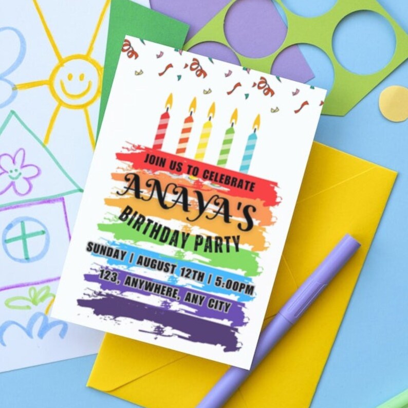 Editable Rainbow Cake Birthday Invitation Template Printable - Etsy