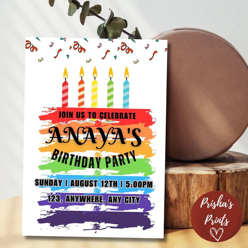 Editable Rainbow Cake Birthday Invitation Template Printable - Etsy